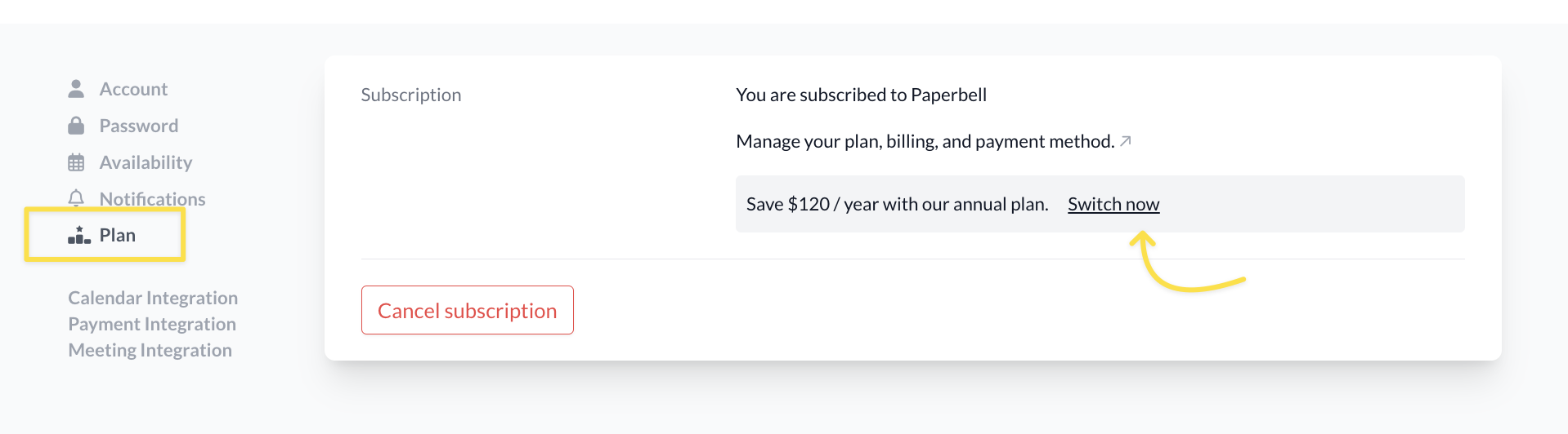 How do I switch my Paperbell subscription from annual to monthly (or the other way around ...